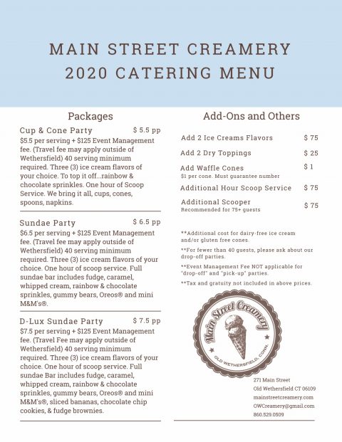 Catering Menu | Main Street Creamery & Cafe