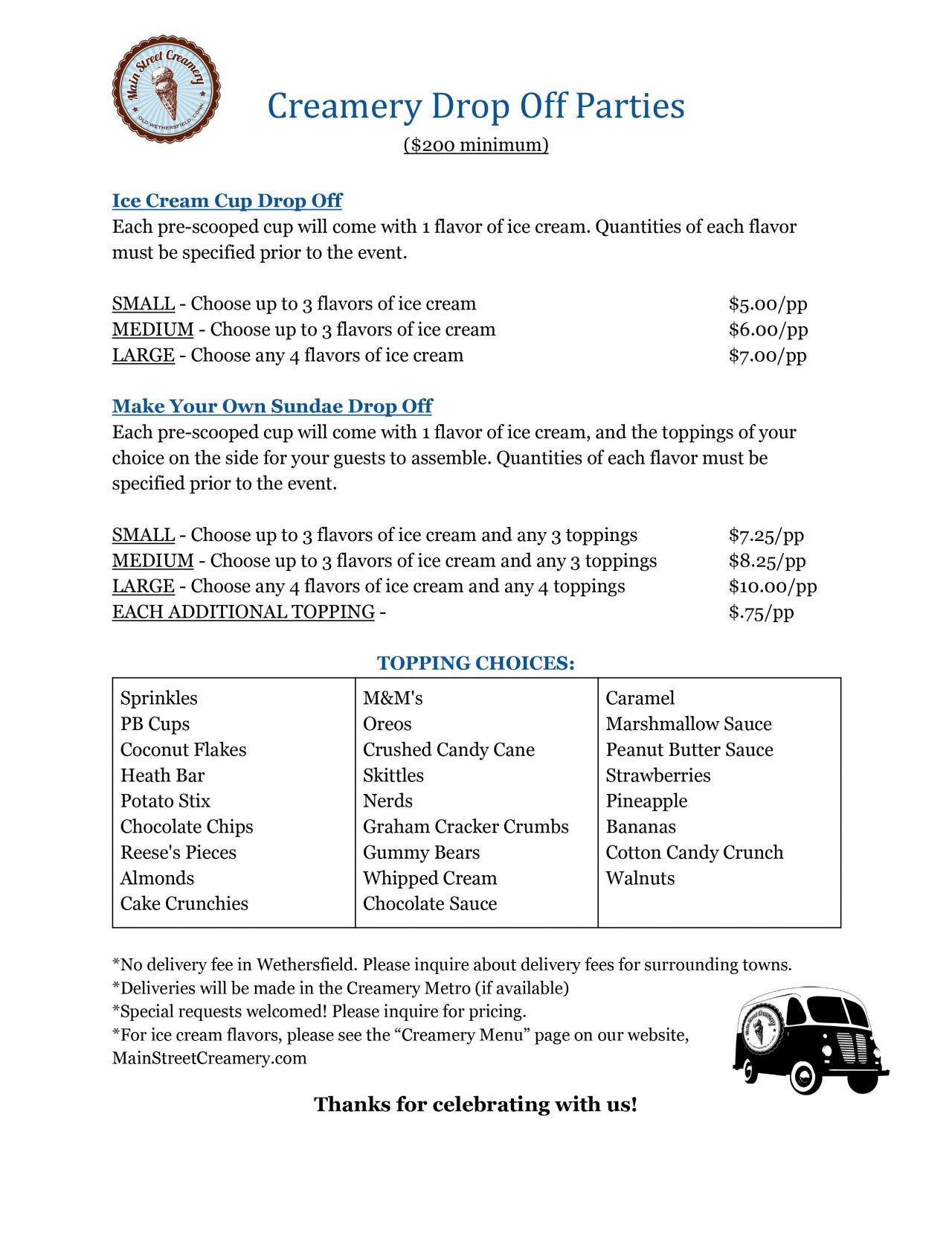 Drop Off Parties | Main Street Creamery & Cafe